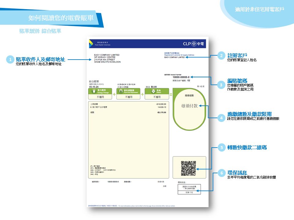 如何閱讀賬單 (工商客戶)